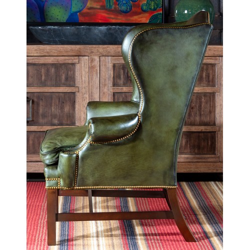 Gentry Olive Wingback Chair Leather Adobe Interiors