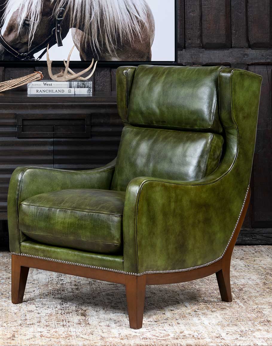 Bohicket Full Grain Leather Accent Chair - Olive Green, Modern Rustic ...