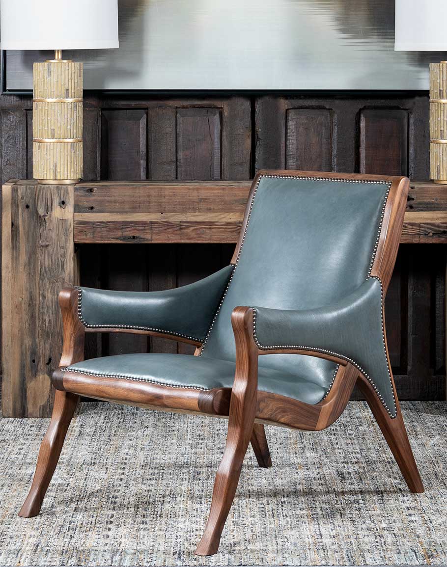 Yachtsmans Sky Leather Chair Black Walnut Adobe Interiors
