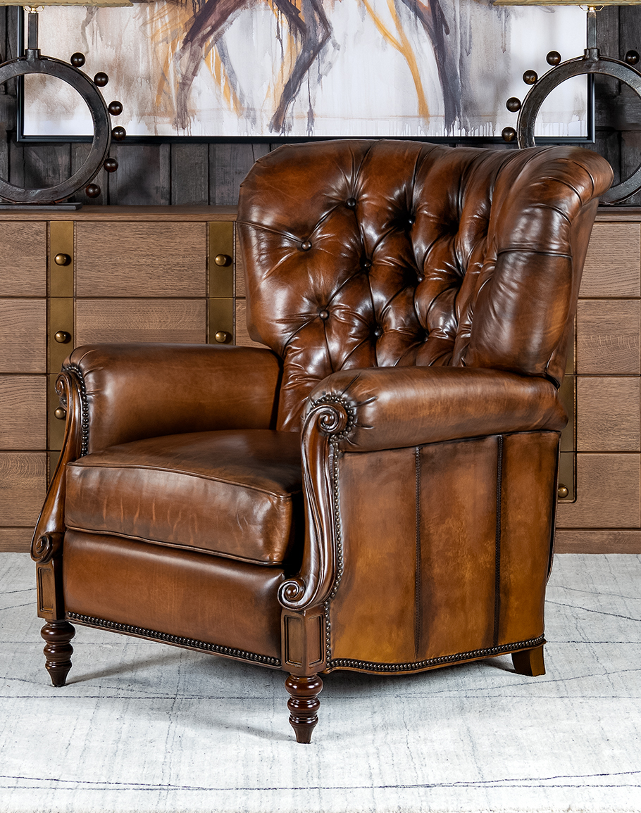 Camden Leather Recliner Tufted Leather Timeless Design American Made Adobe Interiors