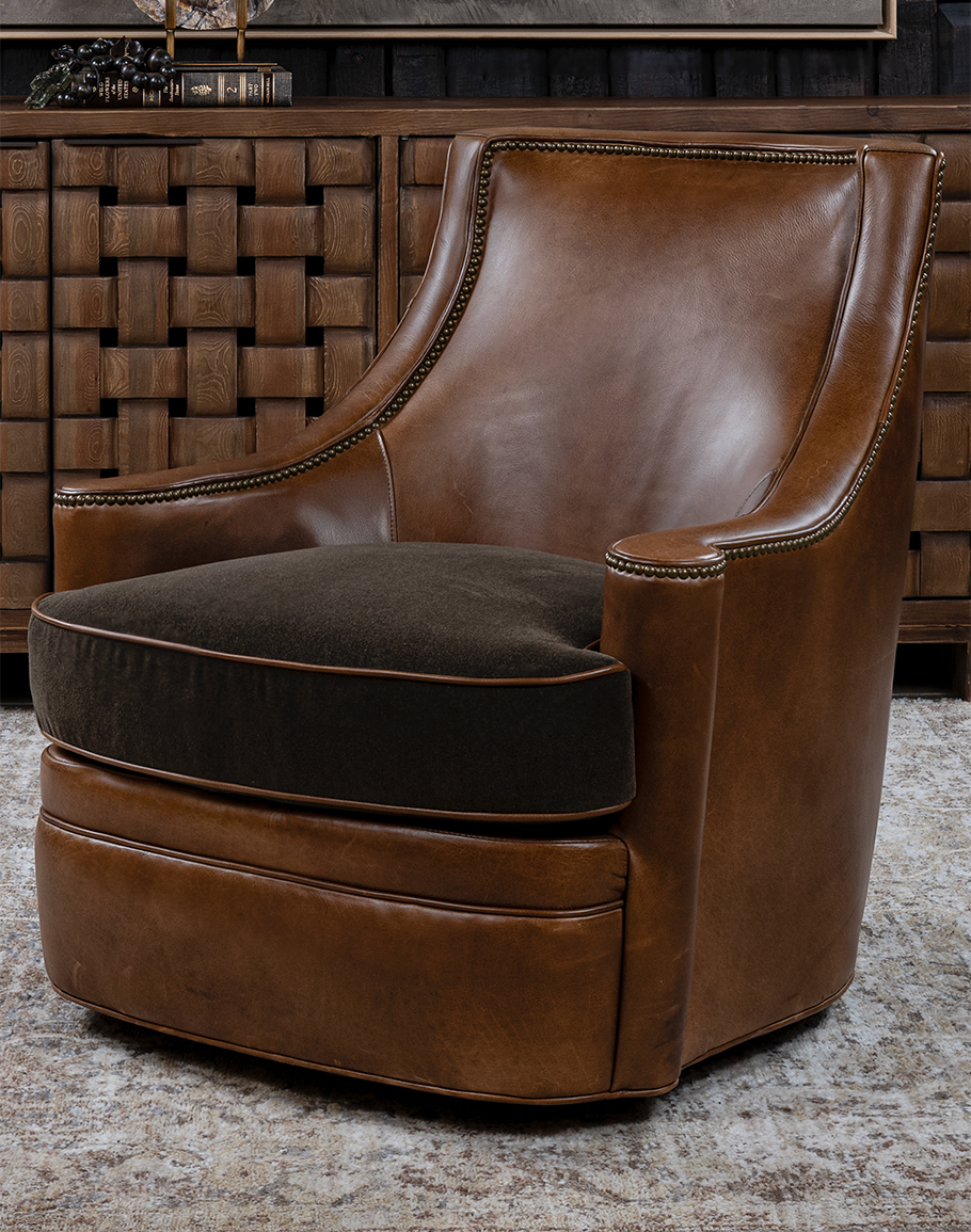 Granger Whiskey Full Grain Leather Swivel Chair - Saddle Tan, Best ...