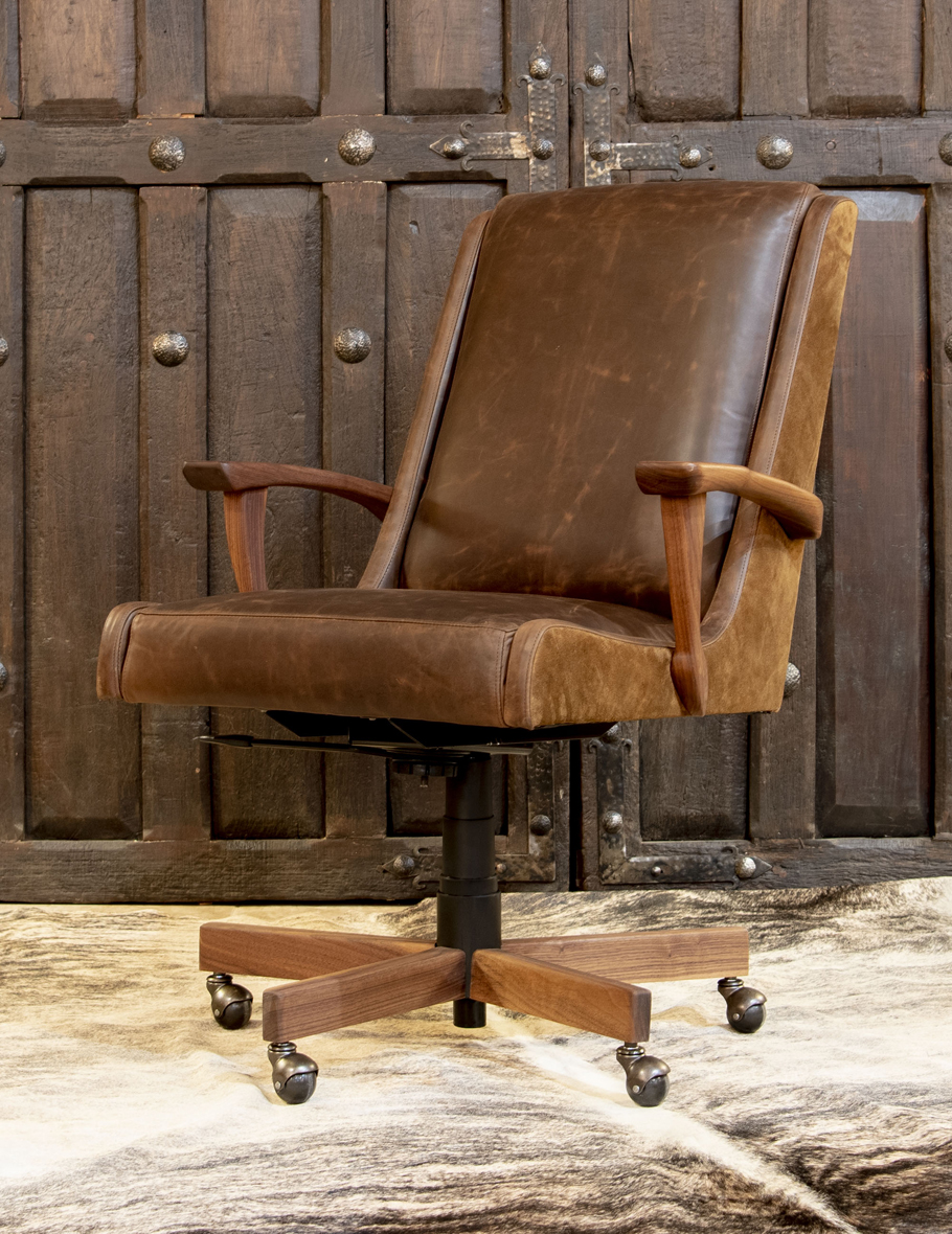 Braxton Desk Full Grain Leather Office Chair - Brown, Modern Rustic ...